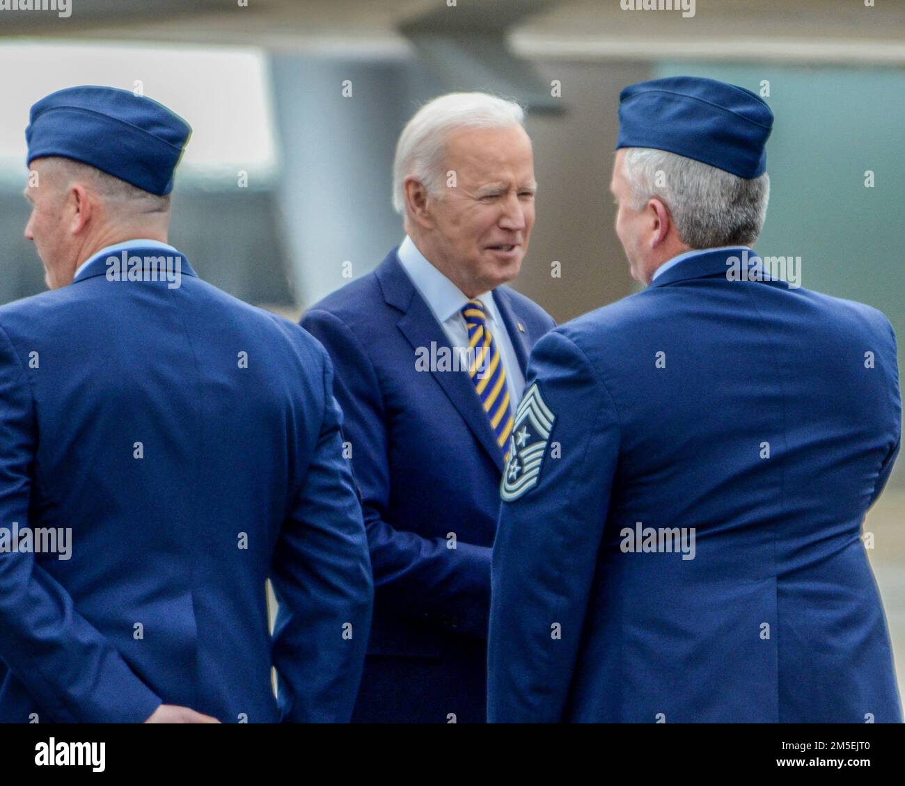 President Joe Biden greets Chief Master Sgt. Trey McKinney, III ...