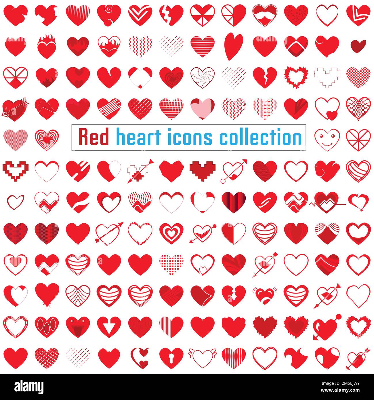 Red heart icons collection. Different styles of heart set. Red heart ...