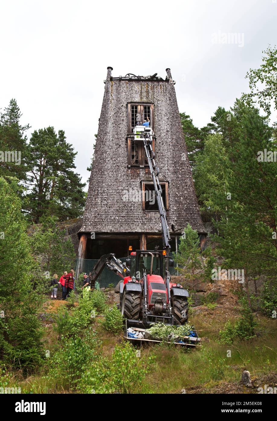 Old buildings at a mine shaft elevator at Adelswärdska gruvlaven ...