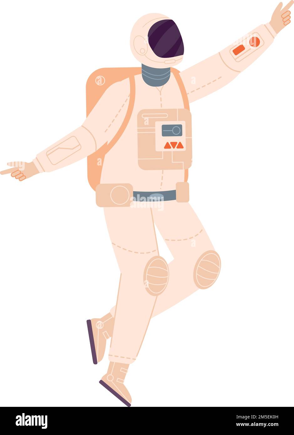 Spaceman character pointing finger. Space explorer in suit jumping ...