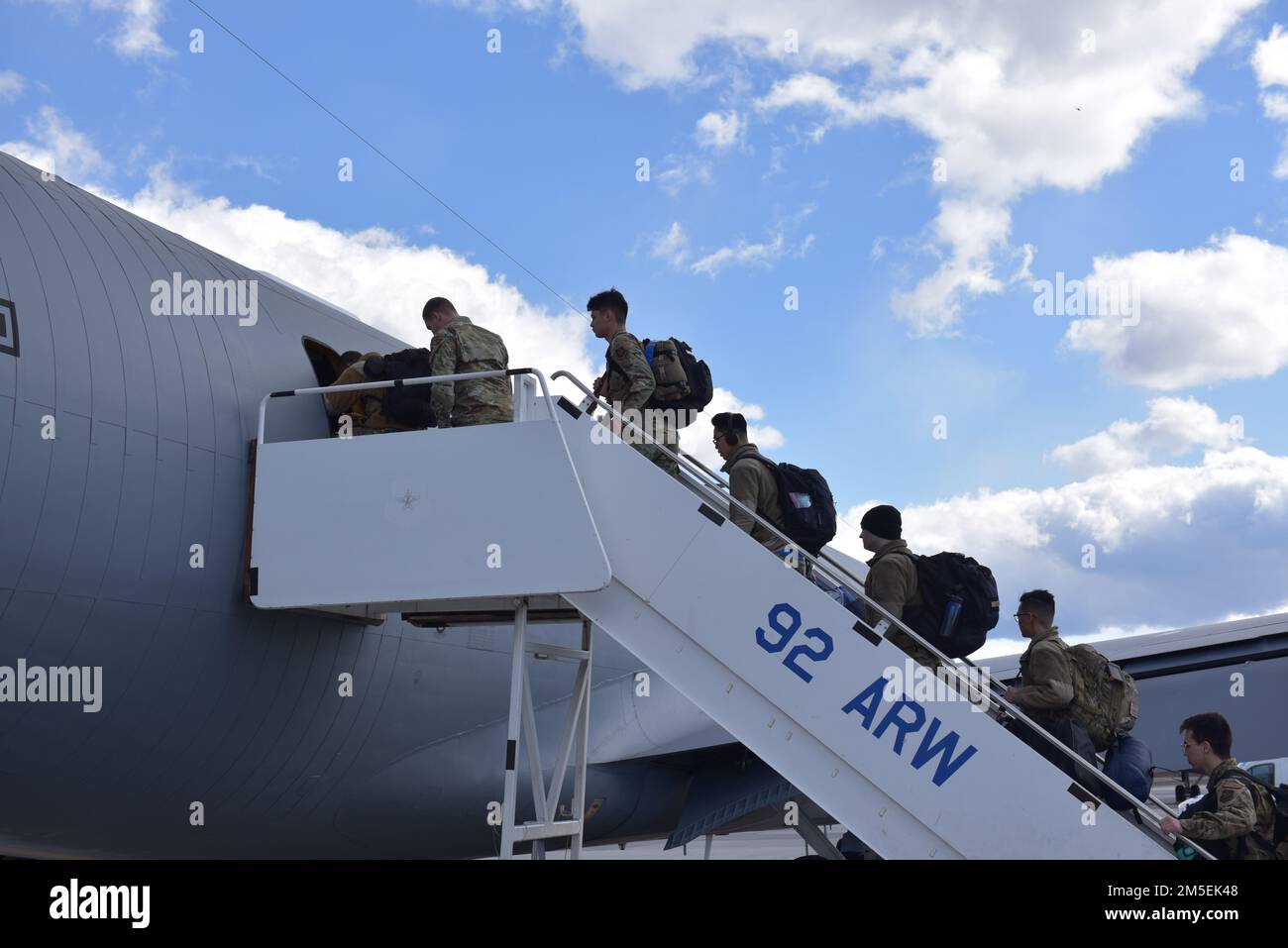 U.S. Air Force Airmen from the 92nd Air Refueling Wing prepare to ...