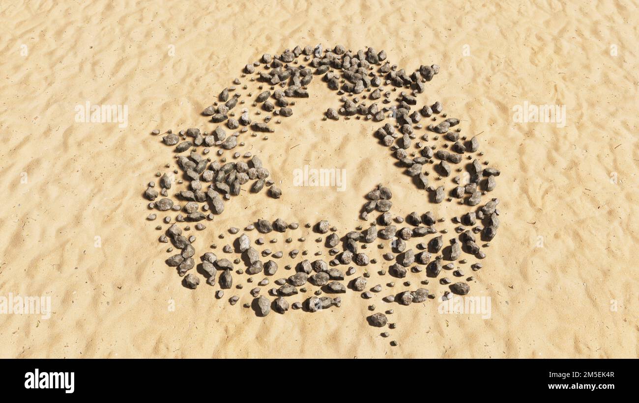 Concept conceptual stones on beach sand handmade symbol shape, golden ...