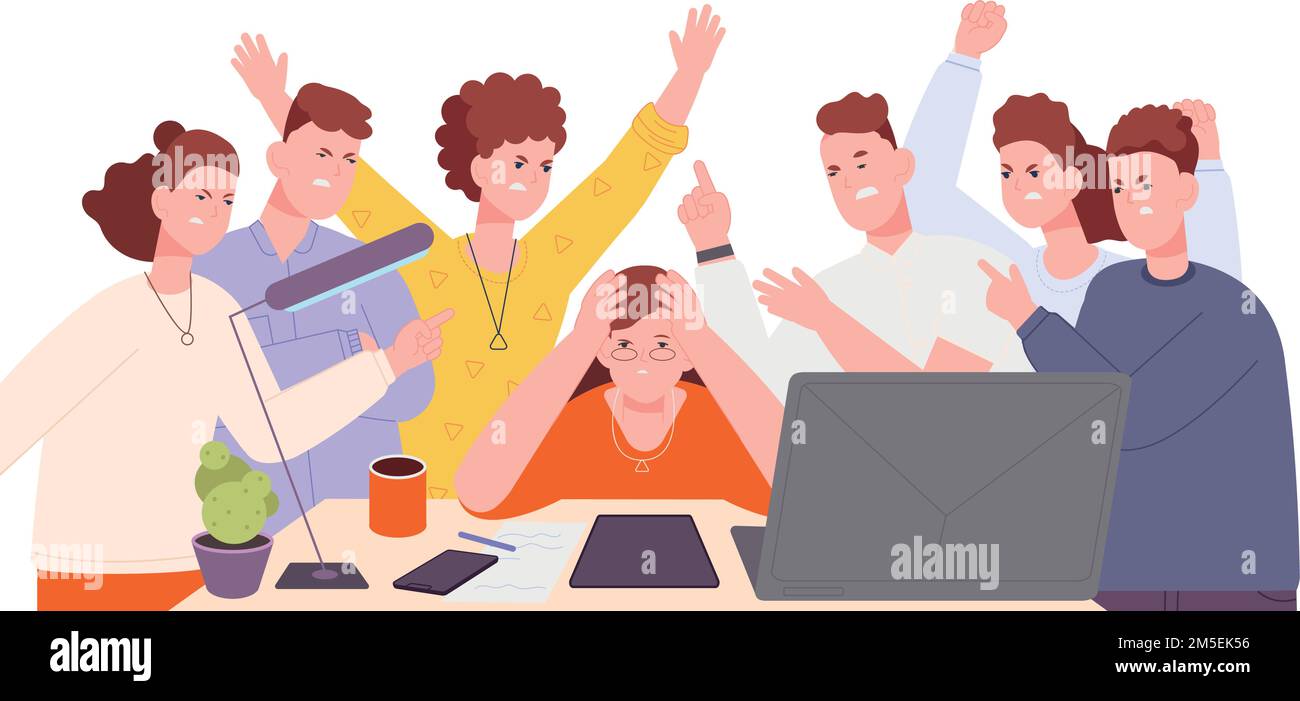 Angry team shouting. Work deadline. Stressed colleagues isolated on ...