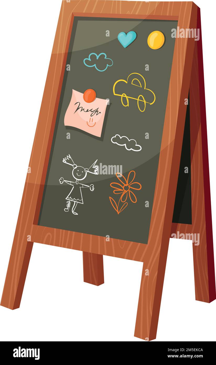 Blackboard with kid chalk drawings. Child education cartoon icon ...