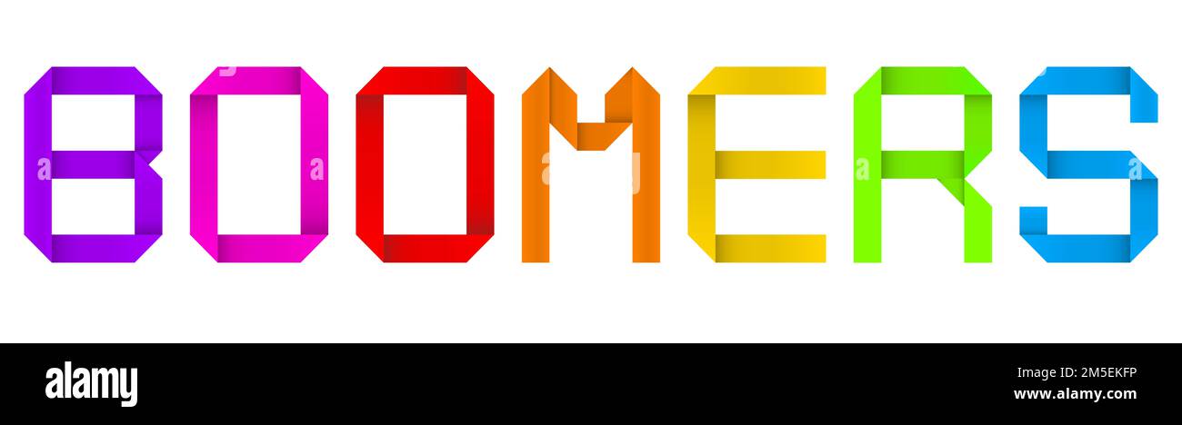 Concept or conceptual paper origami font forming BOOMERS word isolated ...