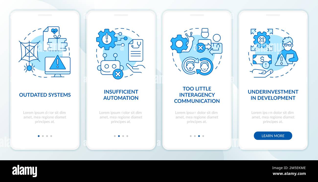 Tech issues in public health system blue onboarding mobile app screen ...