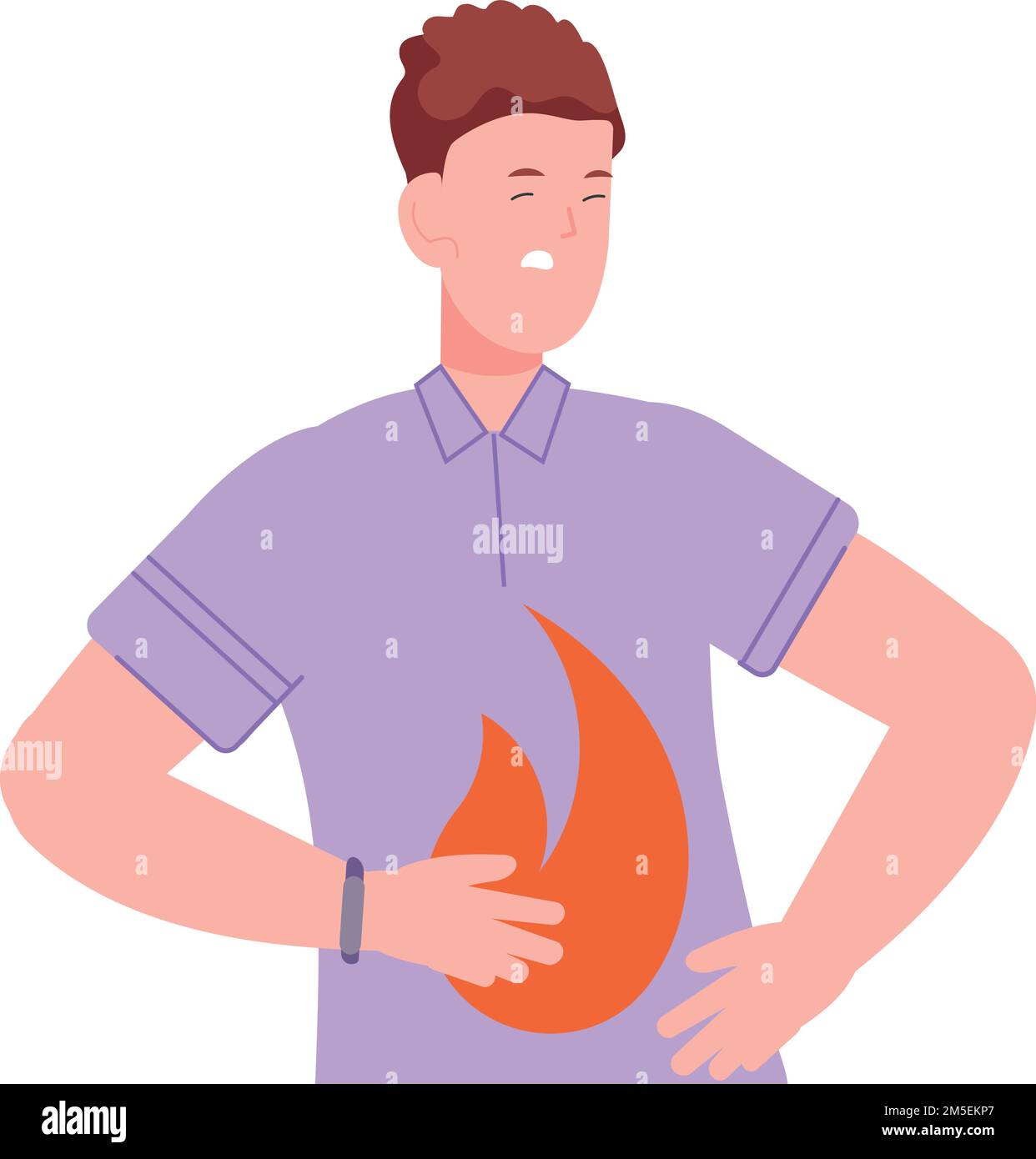 Burning feeling in stomach. Young person with digestion problem ...