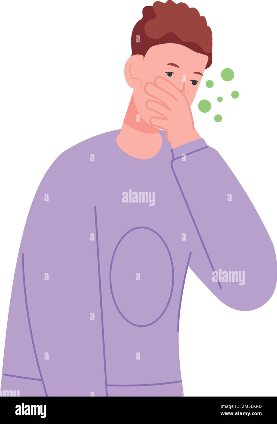 Young man vomiting. Sick person with nausea symptom isolated on white ...