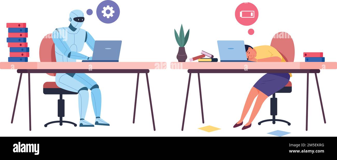 Human replace tired human at office job. Future work technology ...