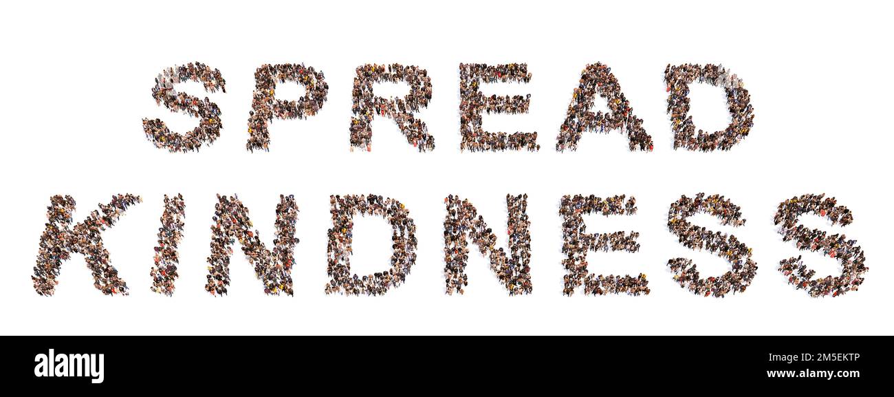 Concept or conceptual large community of people forming SPREAD KINDNESS ...
