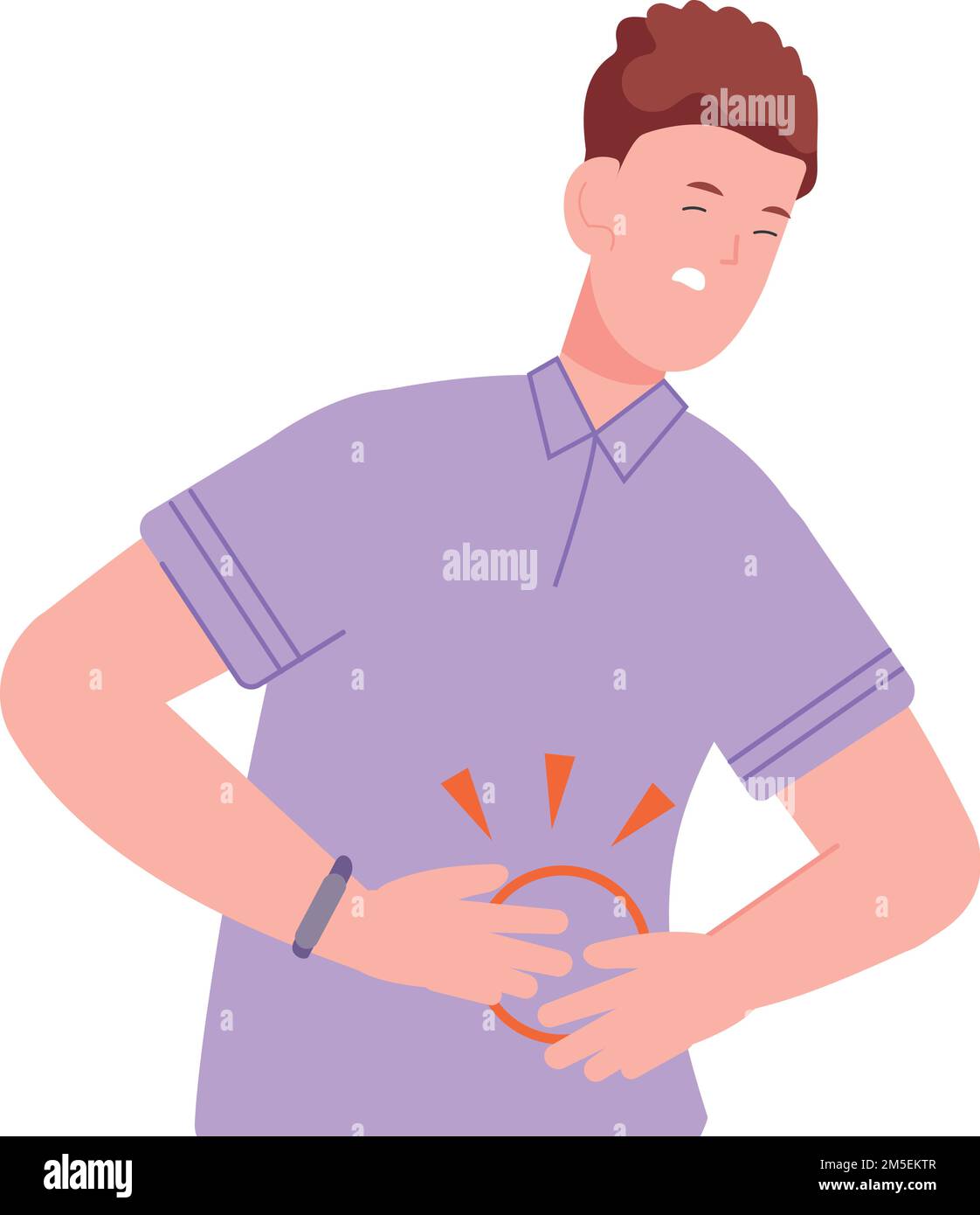 Person with stomach ache. Abdominal pain. Sick man isolated on white ...