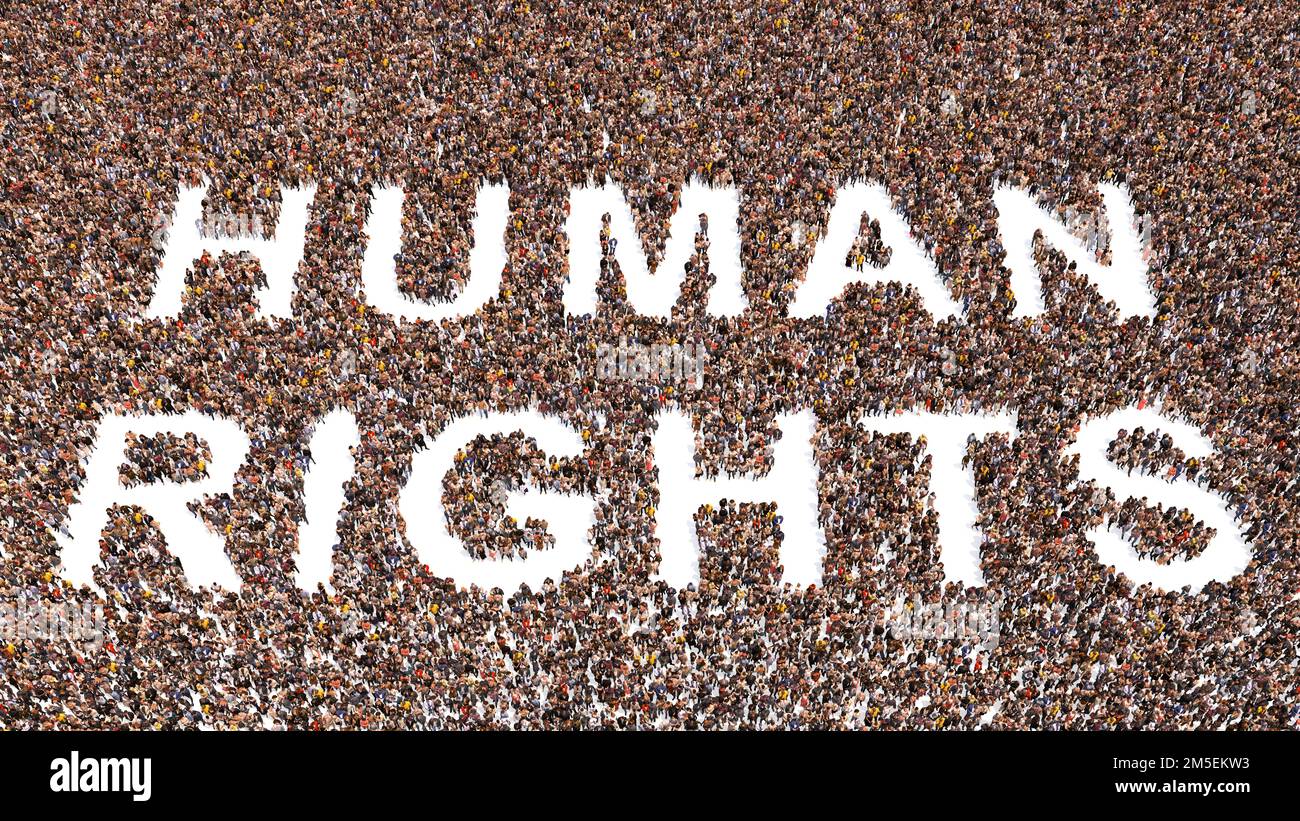 Concept or conceptual large community of people forming HUMAN RIGHTS ...