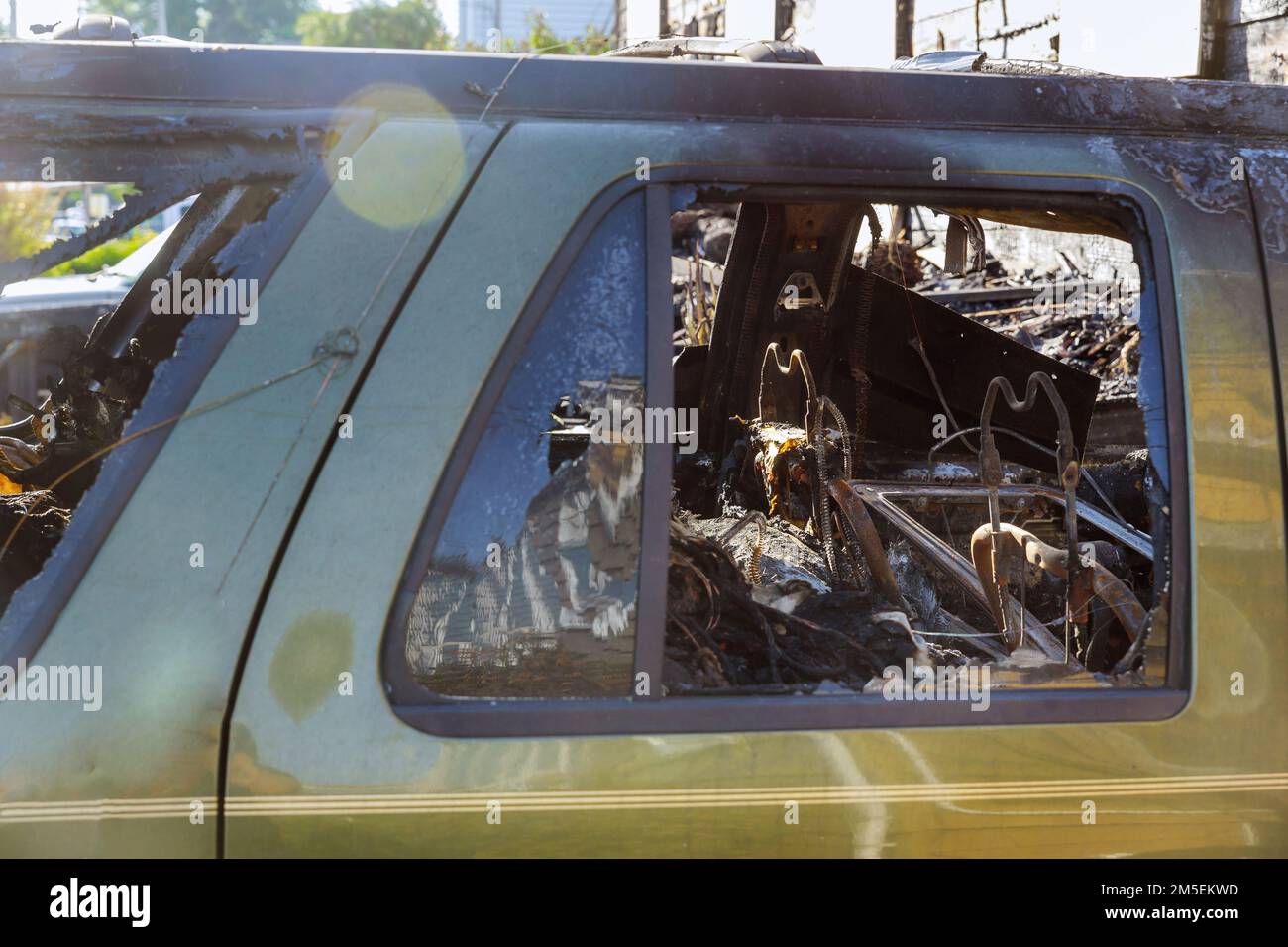 After fire broke out inside burned down car fire destroyed Stock Photo ...