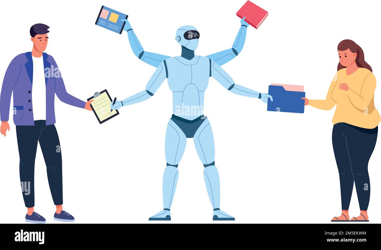 Multitasking robot. Professional ai office employee working isolated on ...