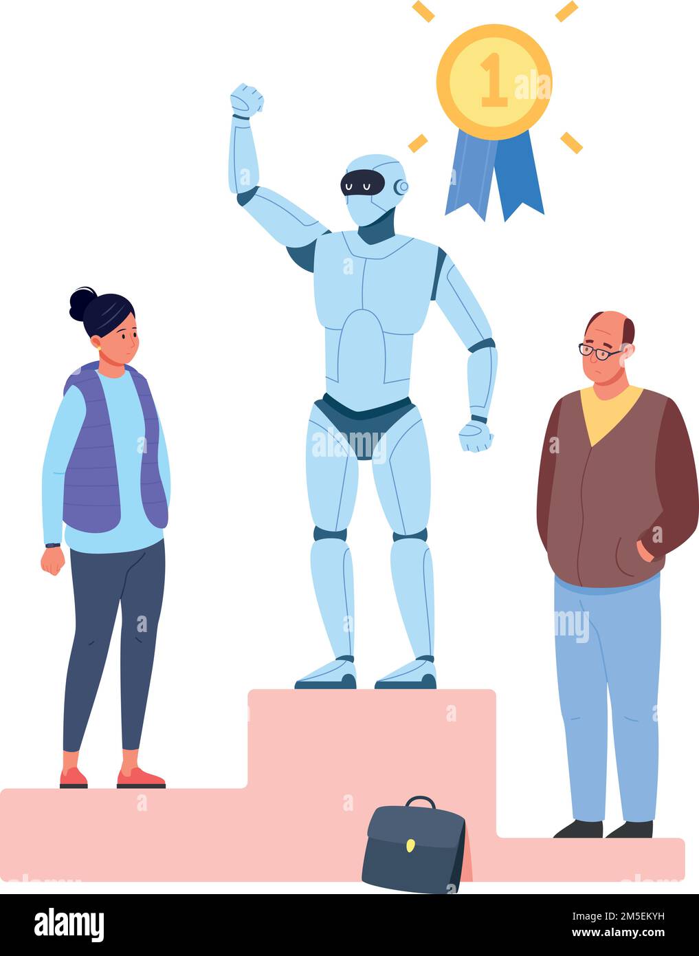 Robot win sport competition. Cyborg success. Ai victory isolated on ...