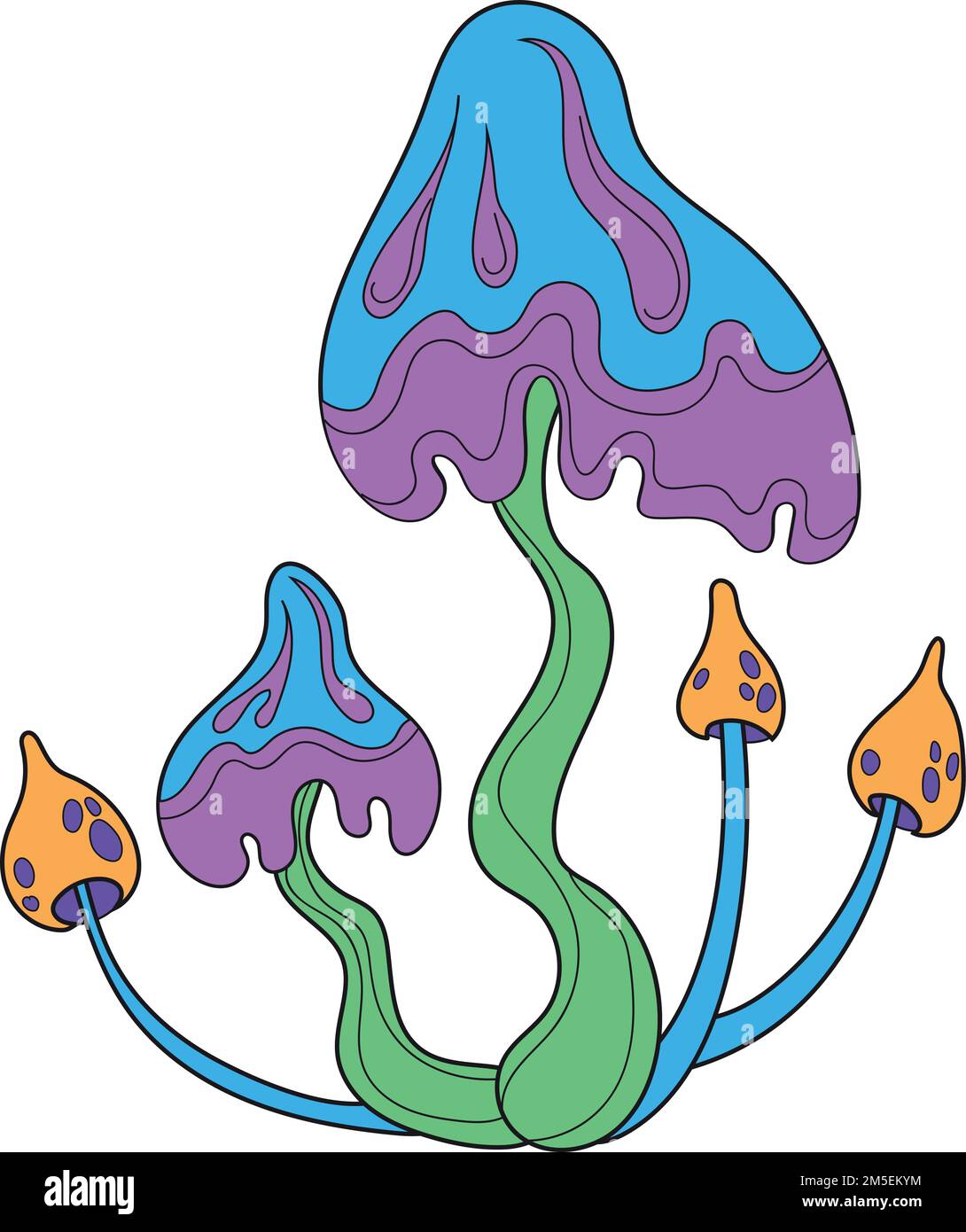 Fantasy mushroom. Colorful neon psychedelic fungi drawing isolated on ...