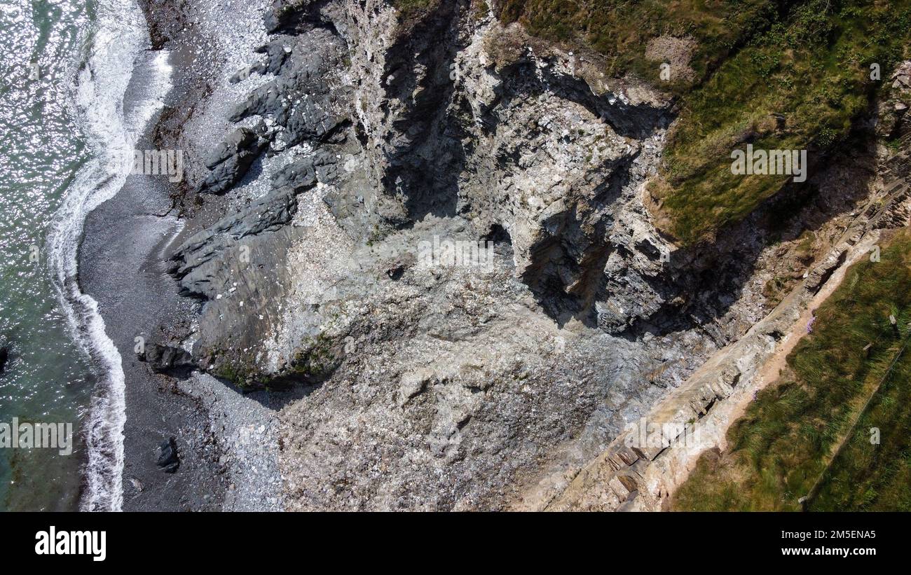 The coast of the Celtic Sea from a bird's-eye view. The rocky shores of ...