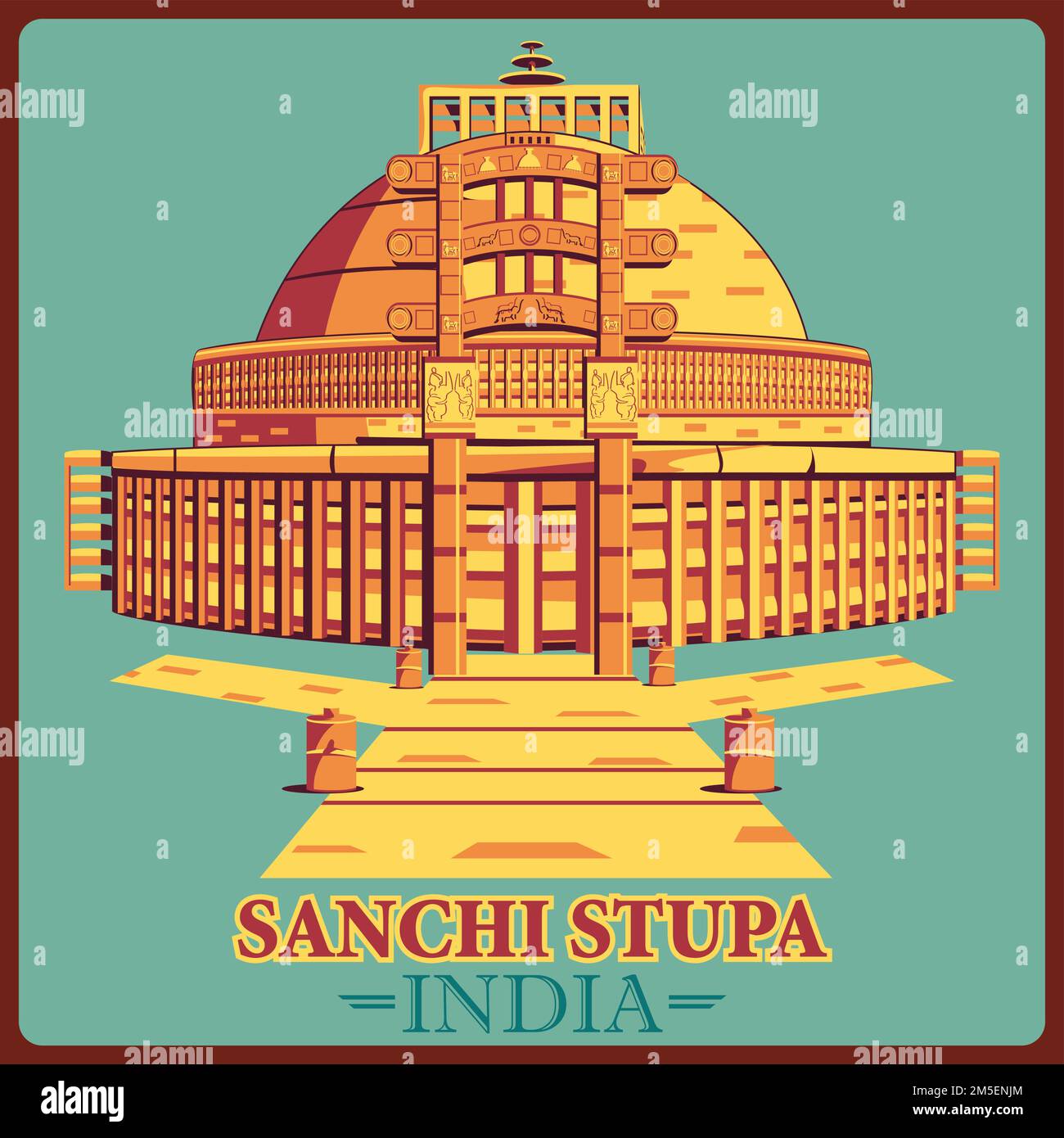 Vintage poster of Sanchi Stupa in Madhya Pradesh, famous monument of ...