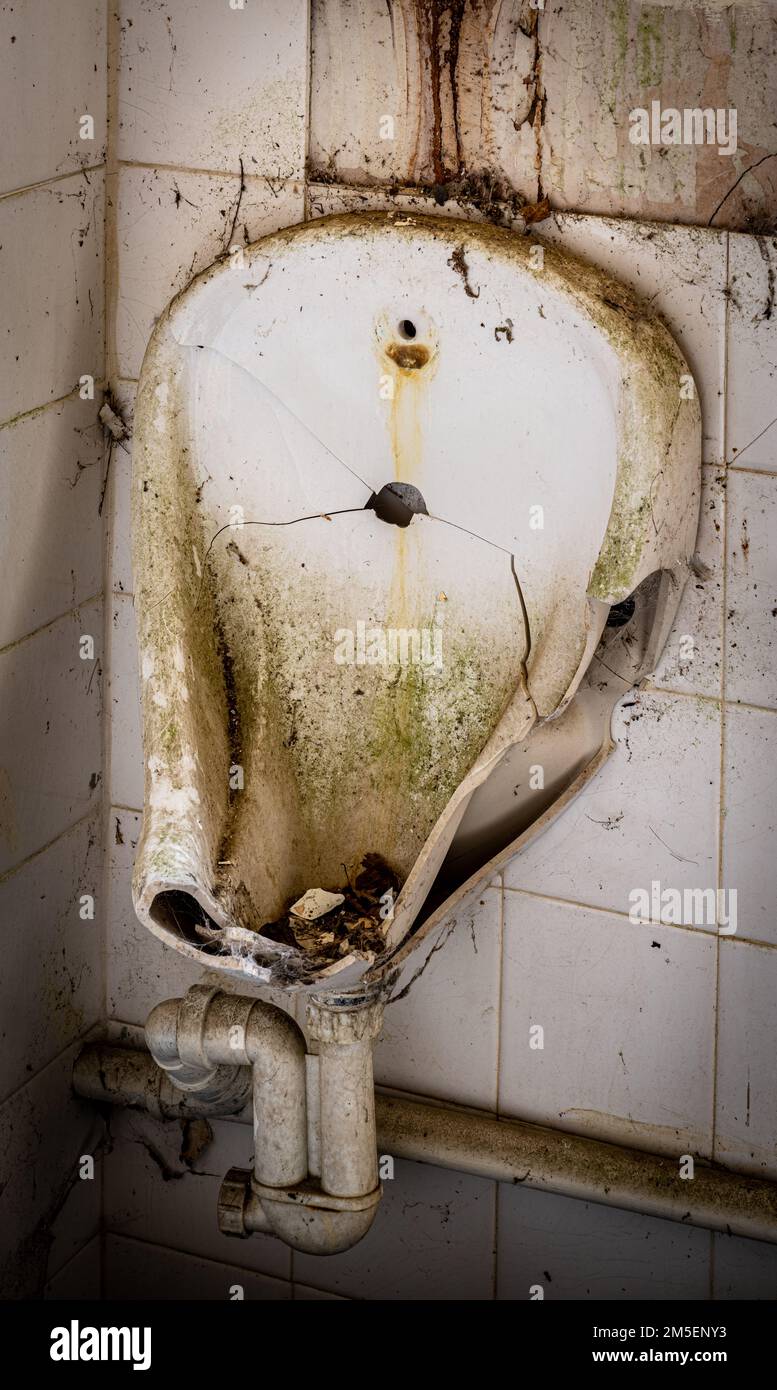 Vandalised urinal in an abandoned building Stock Photo - Alamy