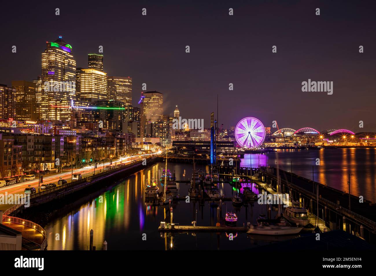 WA22886-00...WASHINGTON - The Seattle waterfront with the Bell Harbor Marina and the Seattle ...