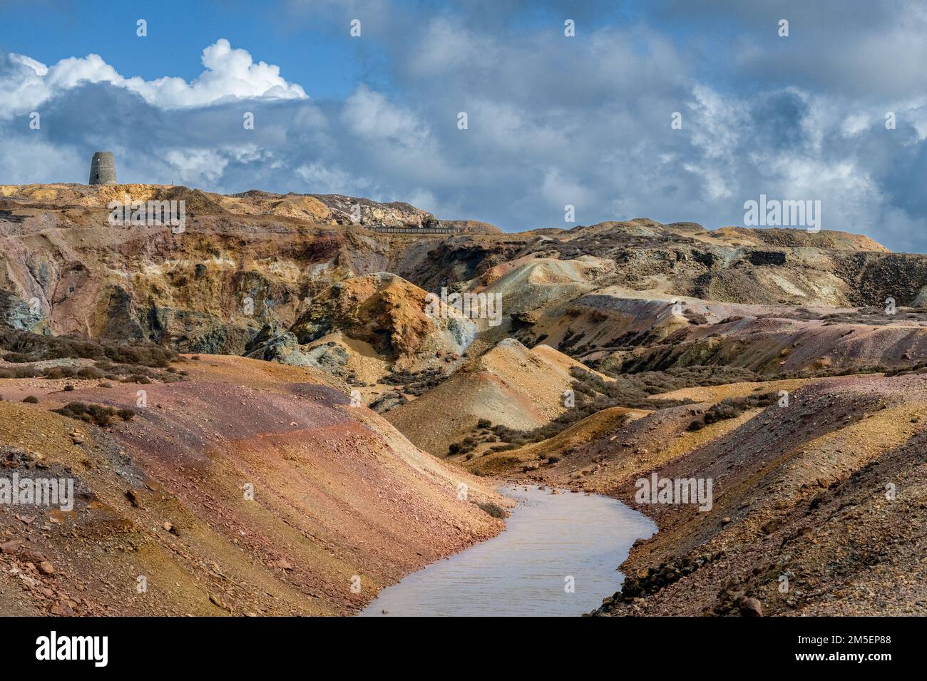 Wide view of Parys Mountain open cast copper mine in North Wales Stock ...