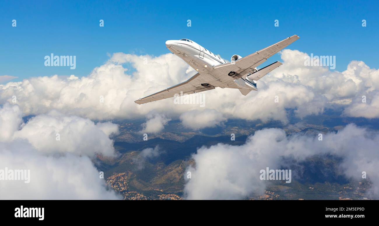 passenger jet flying over the city scene, for aircraft transportation ...