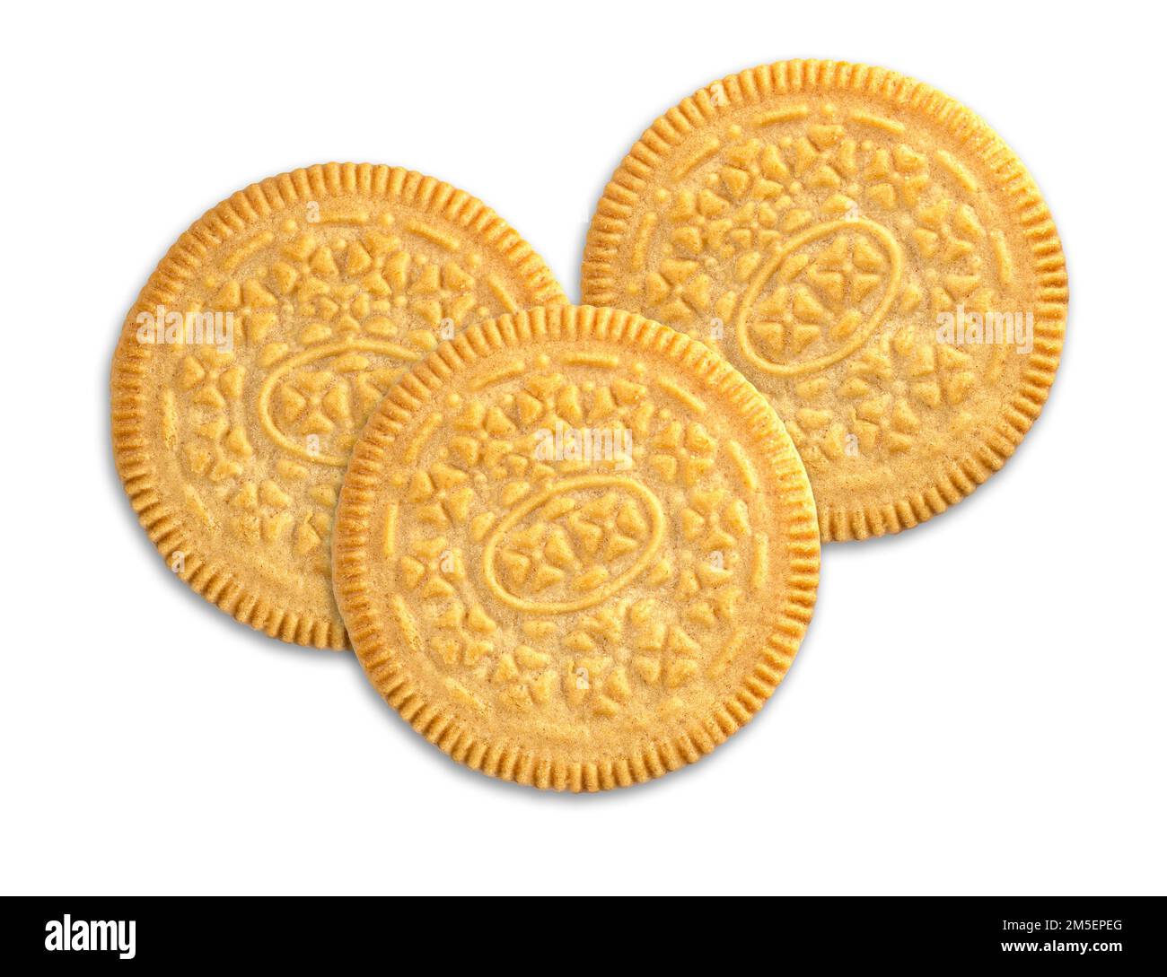 Golden vanilla cookie on white background Stock Photo - Alamy