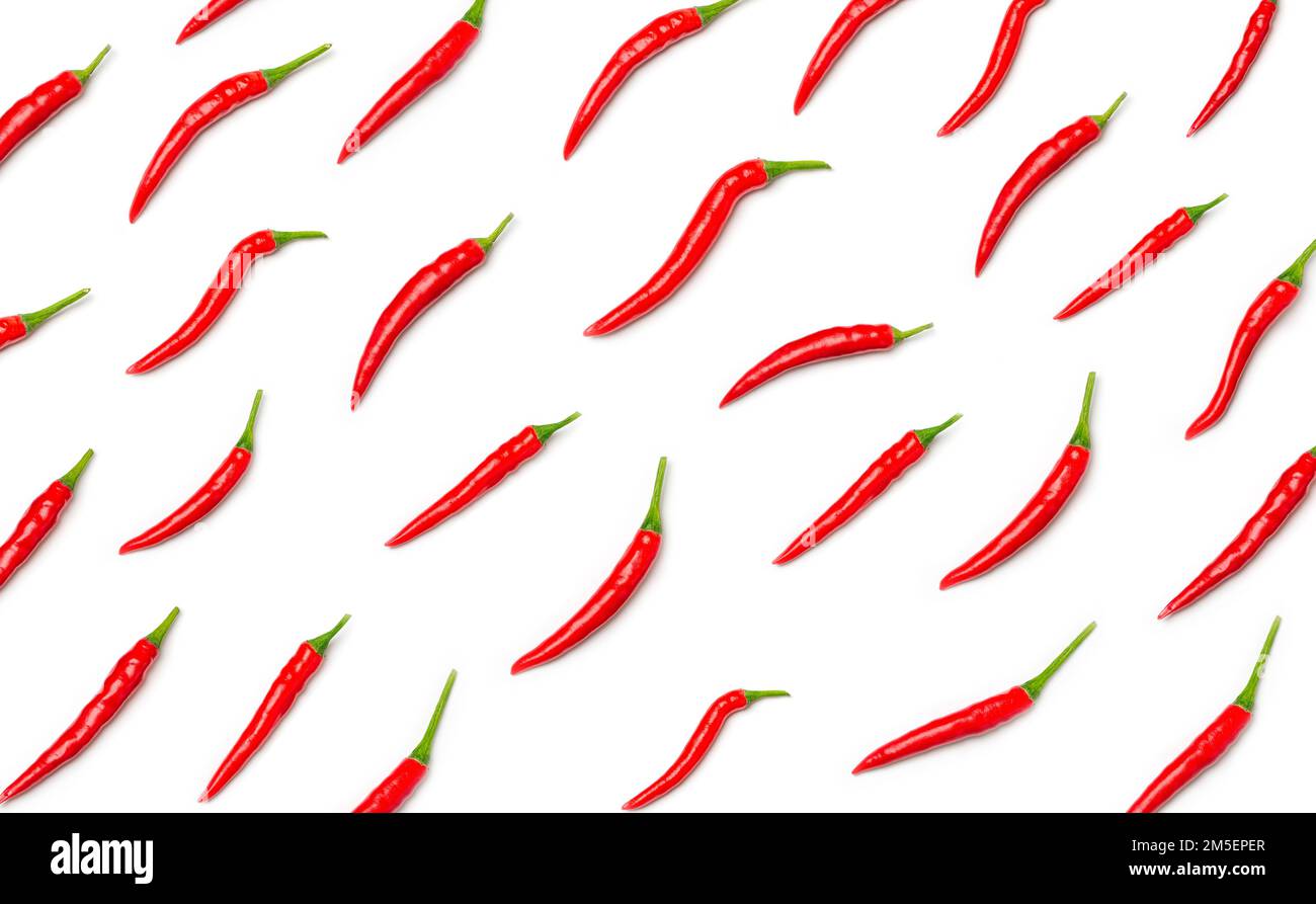 Red hot little chili peppers isolated on white background. Top view ...