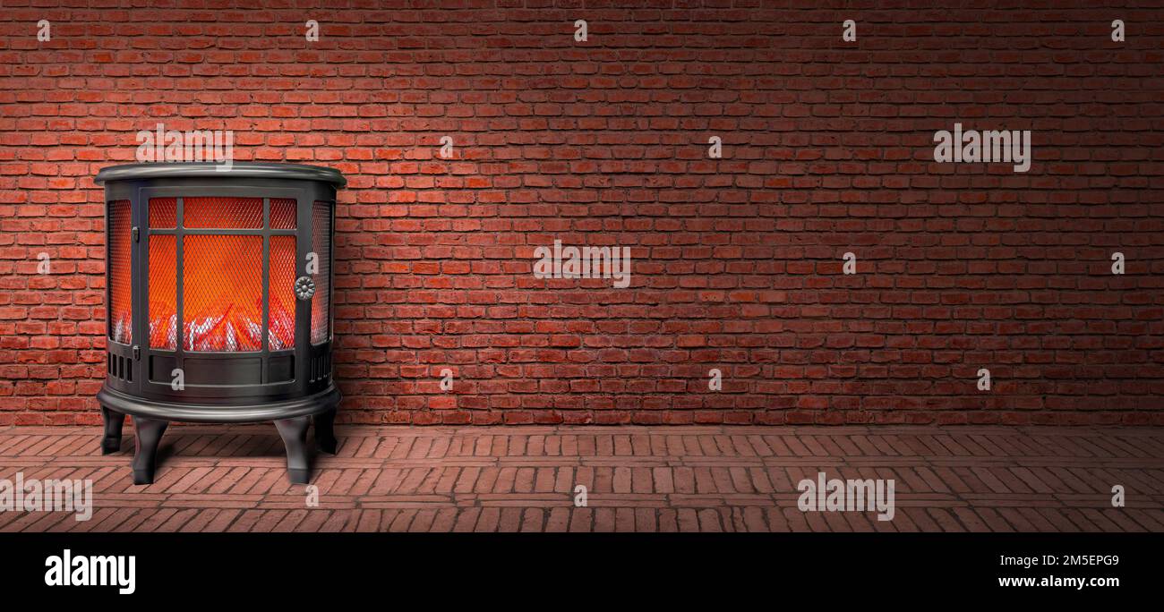 Old red brick wall texture background with Classical iron stove Stock ...