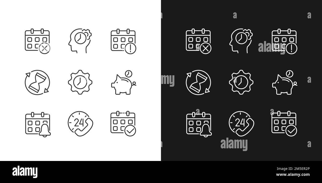 Time and date pixel perfect linear icons set for dark, light mode Stock ...