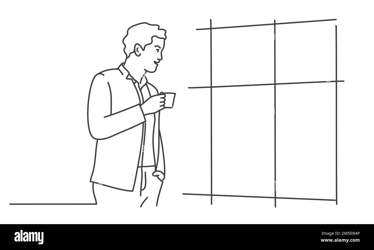 Relax concept cup one person window Black and White Stock Photos ...