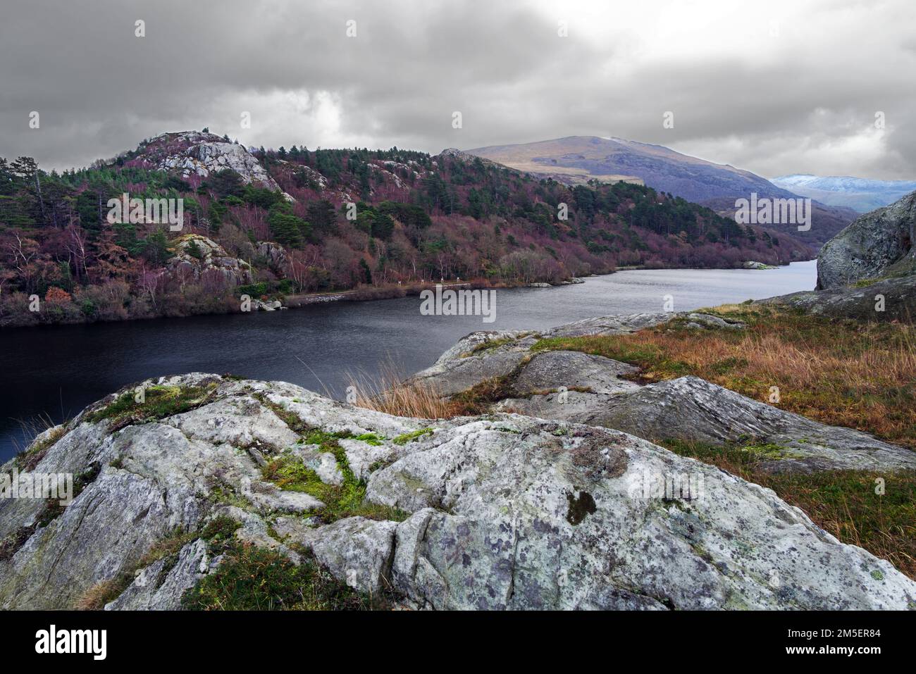 A view looking across Lake Padarn towards the Llanberis Pass from the ...