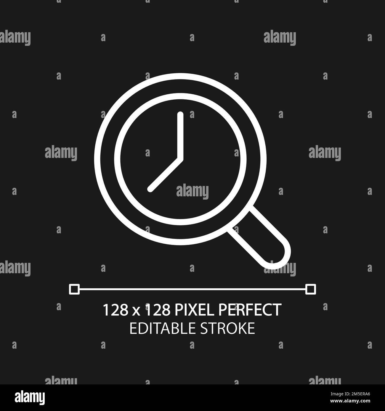 Magnifying glass with clock pixel perfect white linear icon for dark ...