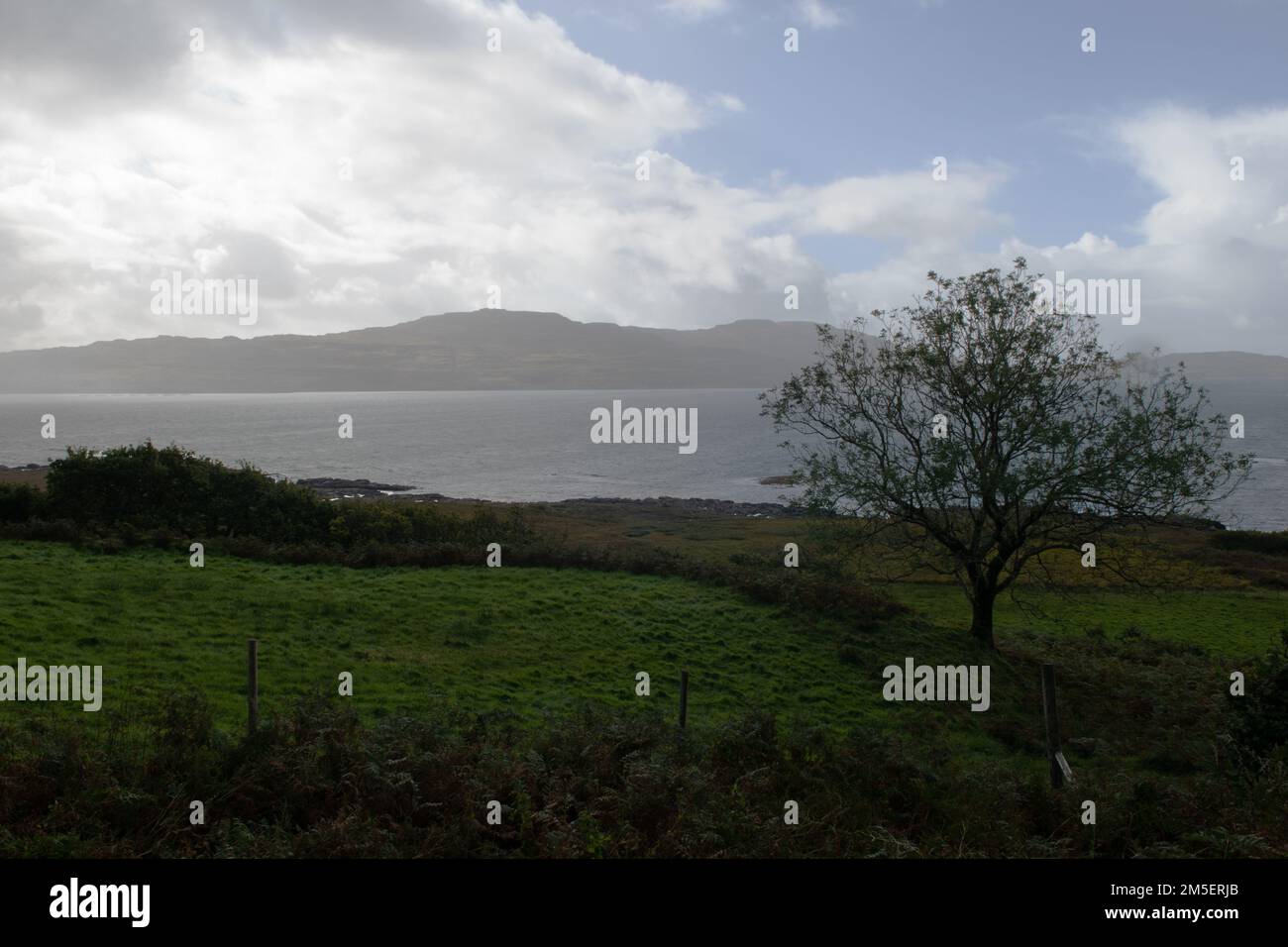 The Isle of Ulva across Loch Tuath from the Isle of Mull, Scotland, UK ...