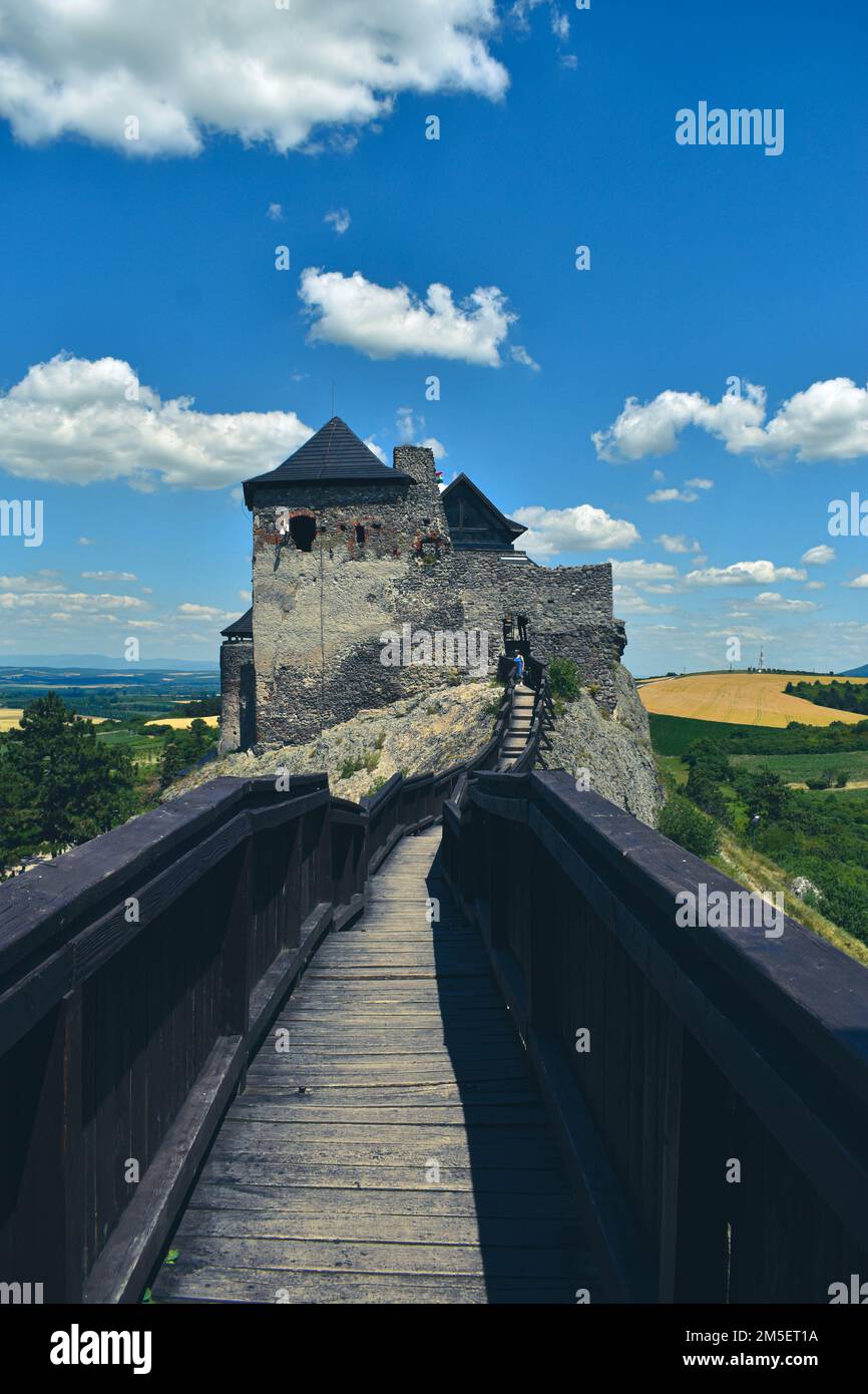 A vertical of the medieval Castle of Boldogko in Hungary against the ...