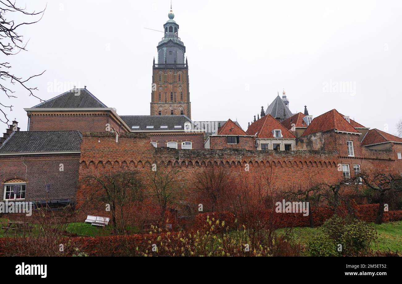 The medieval town wall of Zutphen, the Netherlands. In the background ...