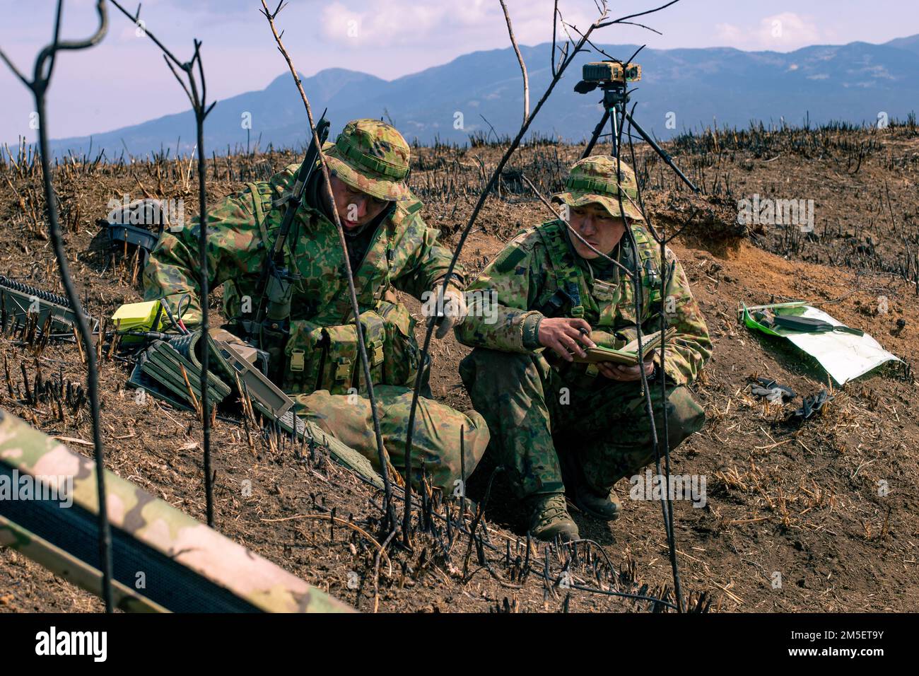 A fire support team with Japanese Self Defense Force (JSDF) identify ...