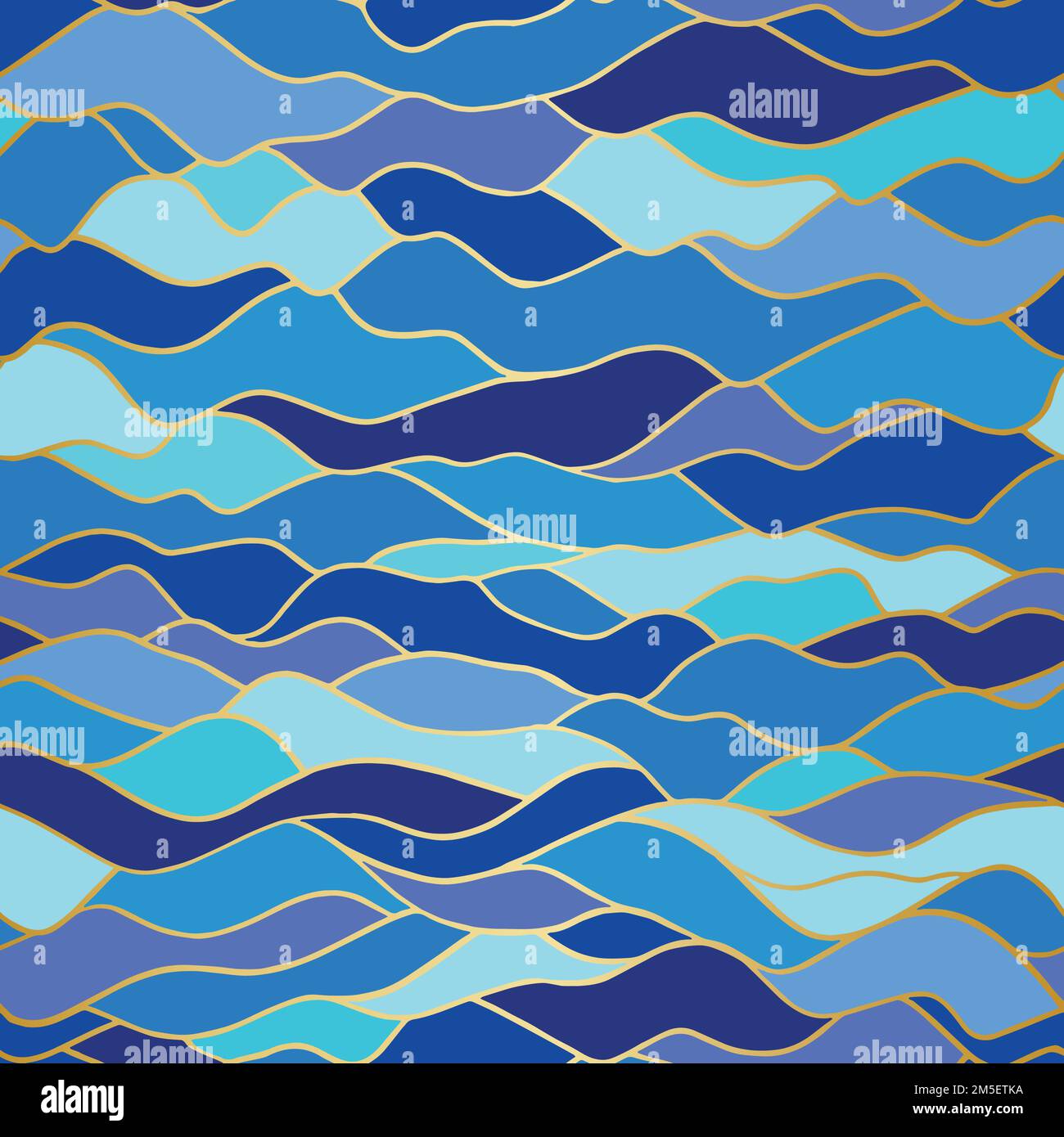 Stylized ocean waves with gold lining seamless vector pattern. Great ...