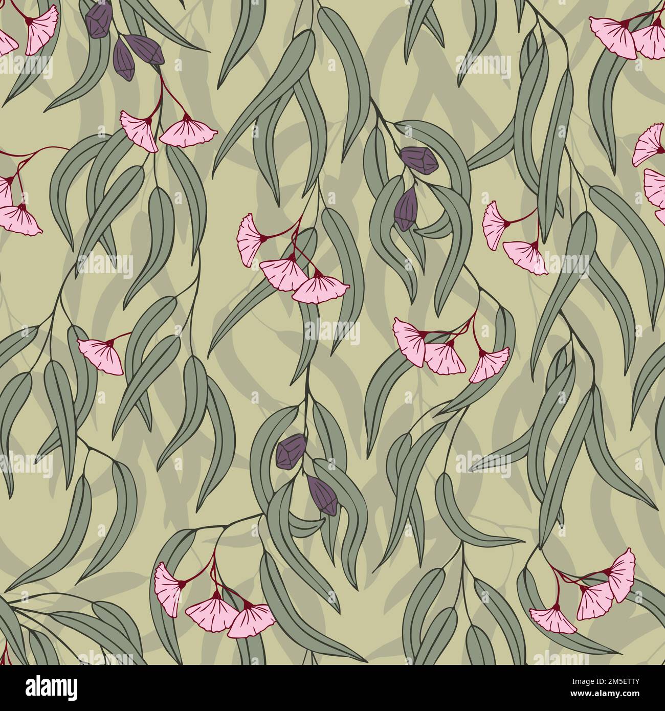 Eucalyptus flowers and leaves seamless vector pattern. Great for ...
