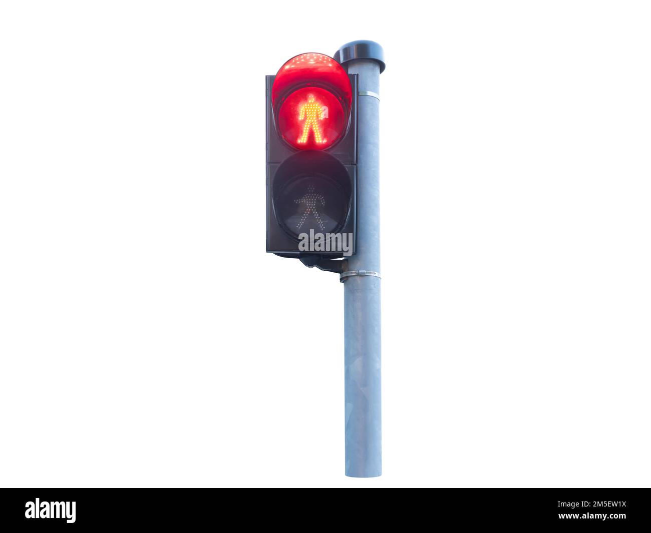 A red signal of a traffic light for pedestrians on a white background ...