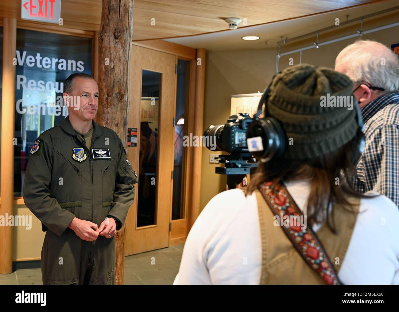 Lt. Gen. Scott L. Pleus, Seventh Air Force commander, is interviewed by ...