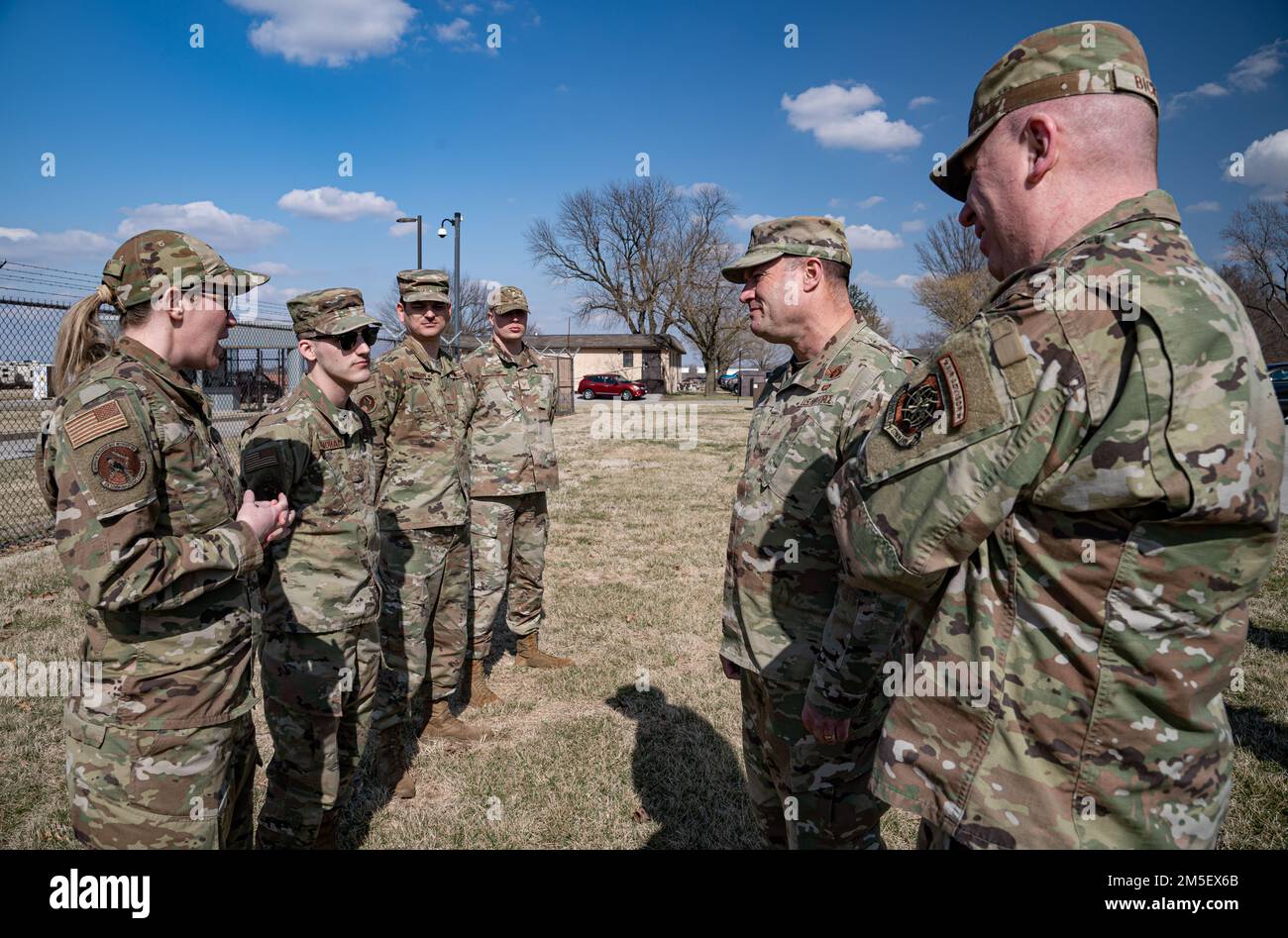 Airmen from the 375th Communications Squadron brief Maj. Gen. Kenneth T ...