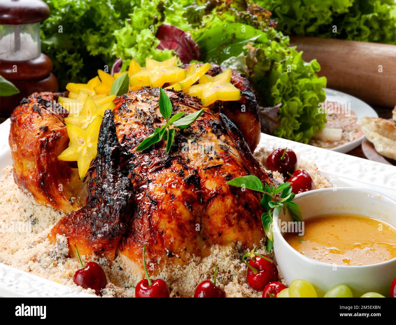 Roasted chicken with sauce, barbecue Stock Photo - Alamy