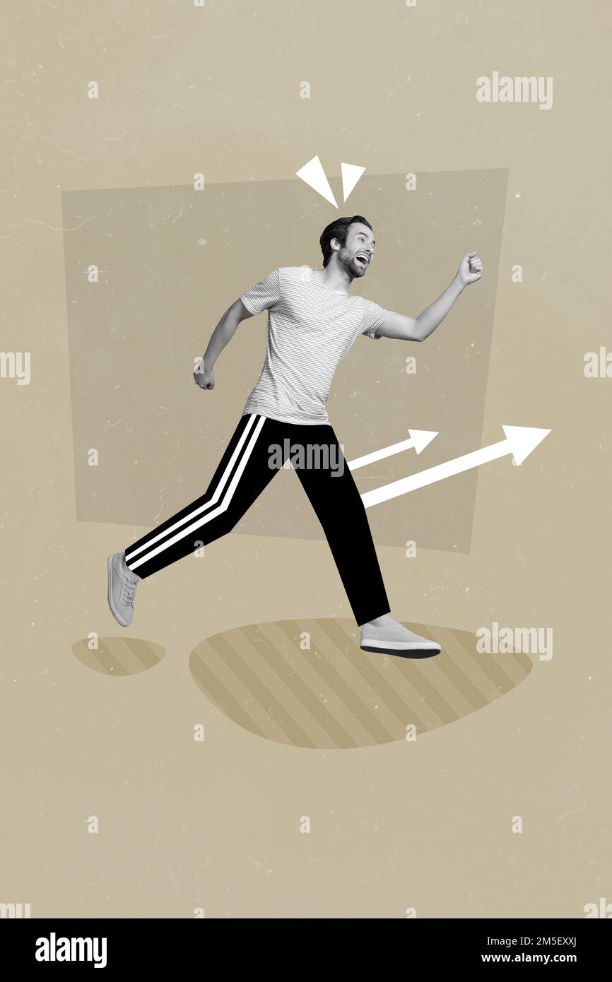 Photo collage cartoon comics sketch picture of funky purposeful guy ...