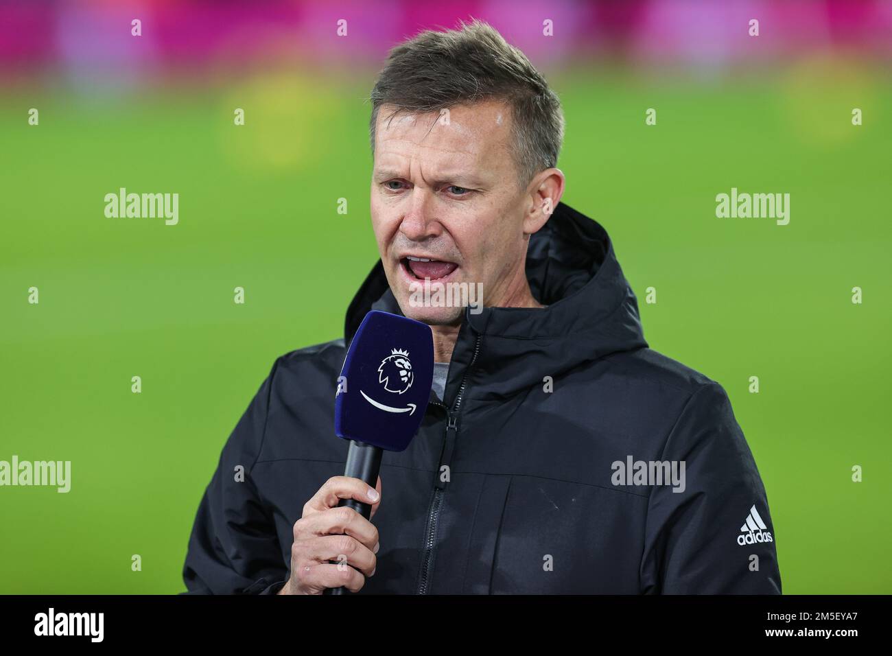 Jesse Marsch Manager of Leeds United during the pre match interview ...