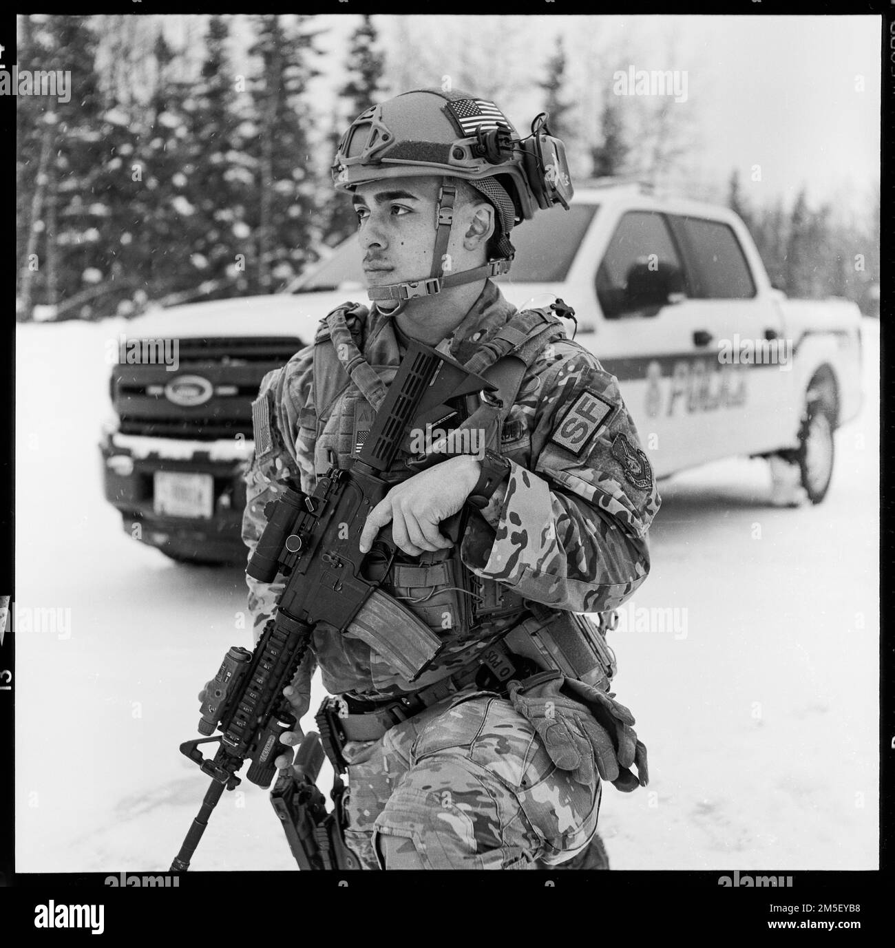 U.S. Air Force Airman 1st Class Raymond Hwang, a security forces Airman ...