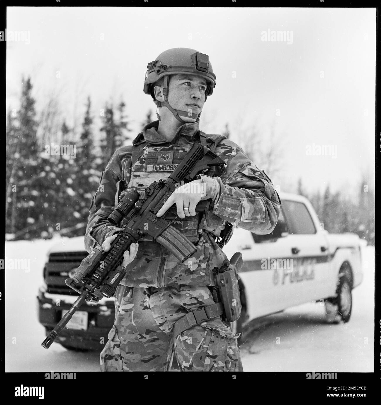 U.S. Air Force Senior Airman Riley Demboski, a security forces Airman ...