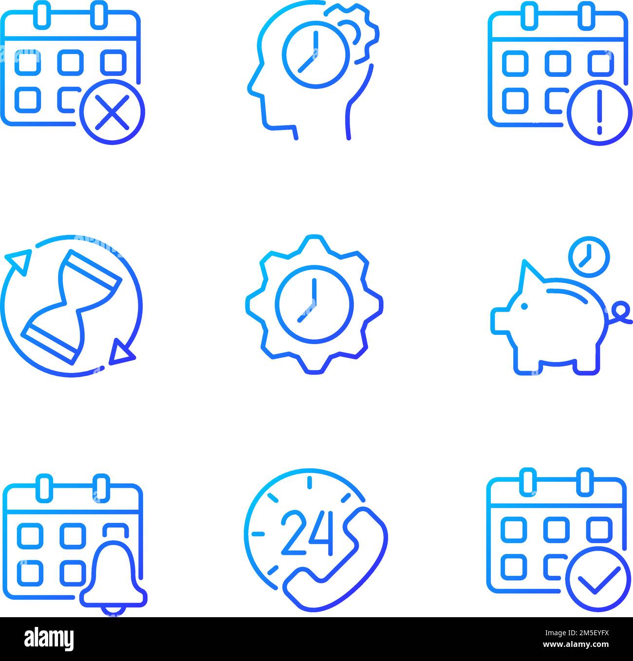 Time and date pixel perfect gradient linear vector icons set Stock ...