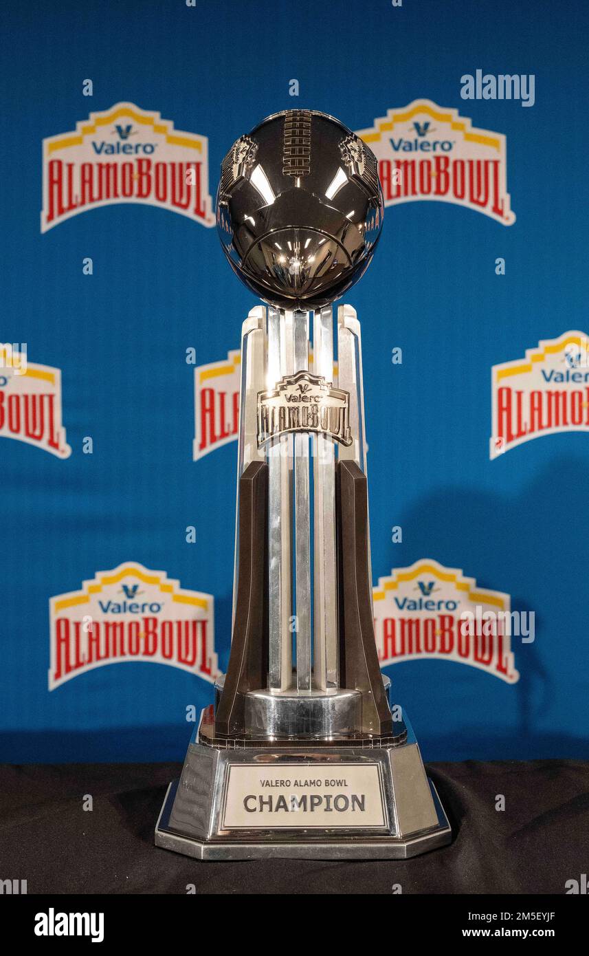 December 28, 2022: The Valero Alamo Bowl Champion trophy at press ...