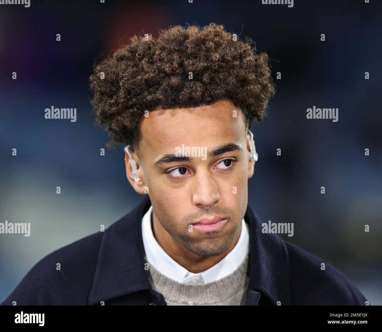Tyler Adams #12 of Leeds United on commentary duties ahead of the ...
